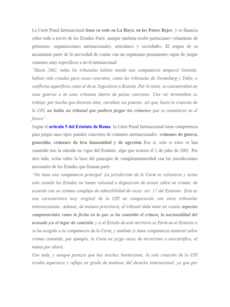 Corte Penal Internacional: Funciones y Casos | PDF | Corte Criminal ...
