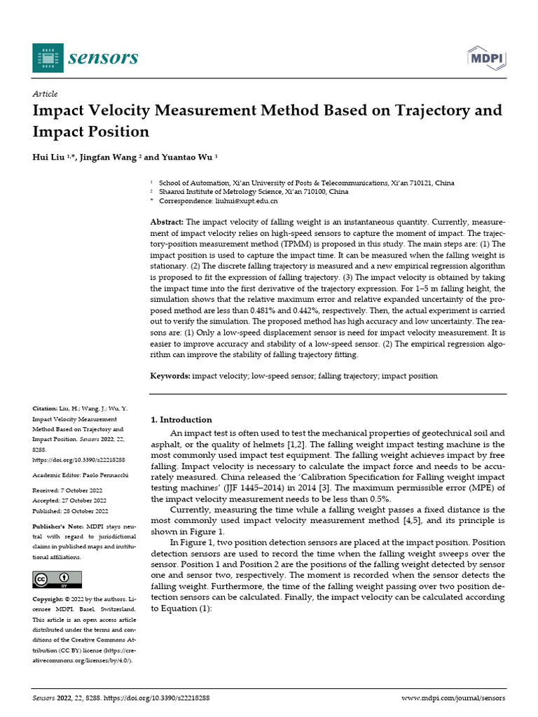 Impact Velocity Measurement Method Based On Trajec | PDF | Equations ...