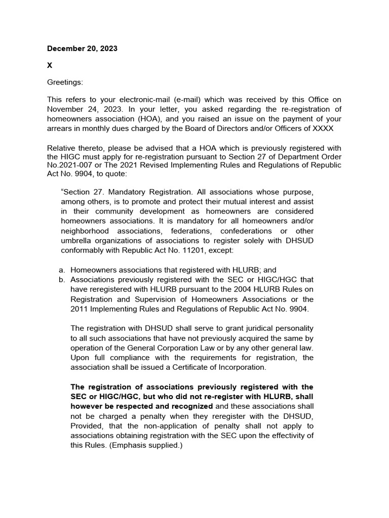 rEGISTRATION FOR Hoa | PDF | Private Law | Legal Documents