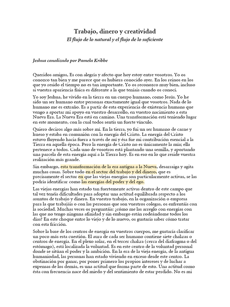 Trabajo, Dinero y Creatividad (Jeshua & Pamela Kribbe) | PDF