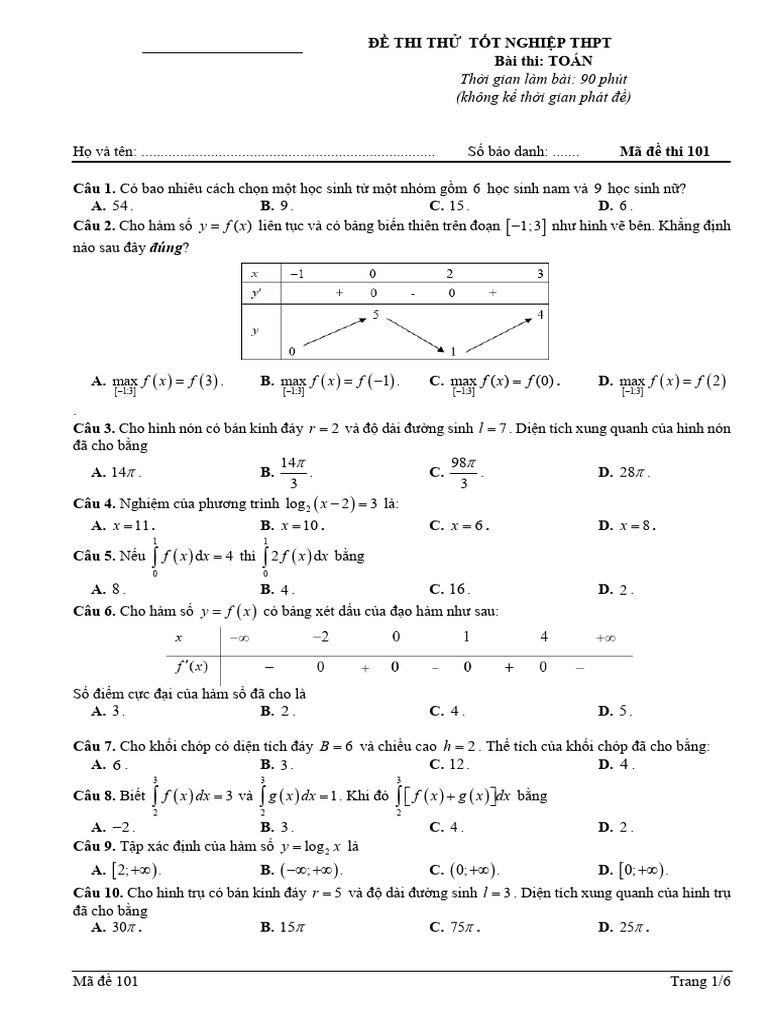 De Thi Thu Tot Nghiep THPT 2024 Mon Toan | PDF