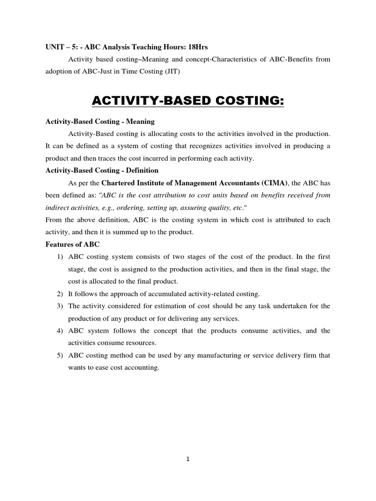 Fifth Unit - Activity Based Costing | PDF