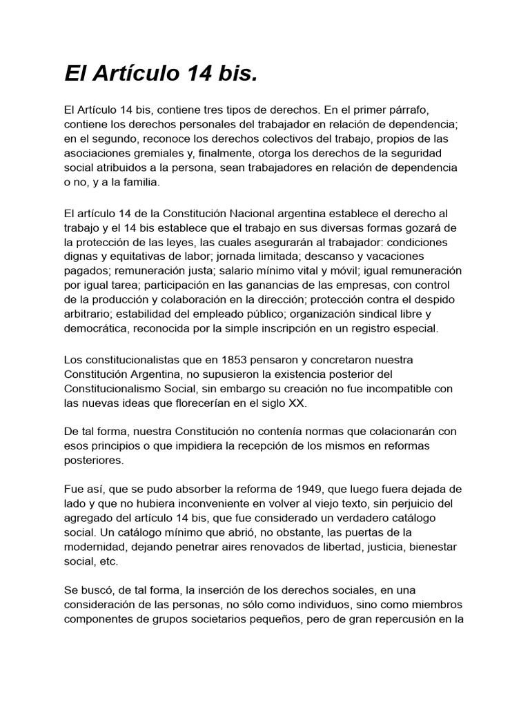 Art. 14 bis. | PDF | Derecho laboral | Salario