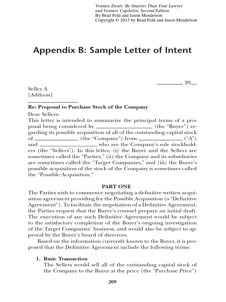 Letter of Intent | Download Free PDF | Mergers And Acquisitions ...