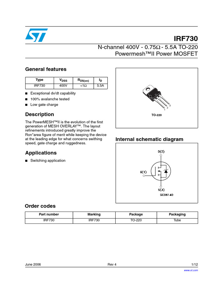 IRF730 | PDF | Diode | Electronic Engineering