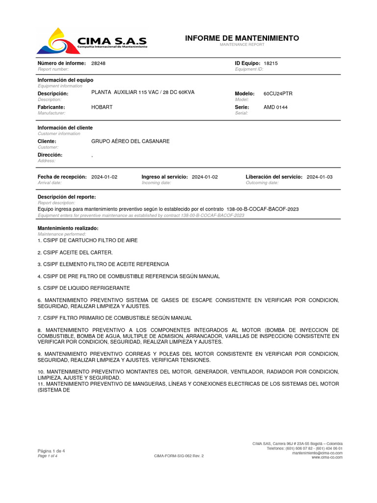 Informe de Mantenimiento Industrial 512 | PDF