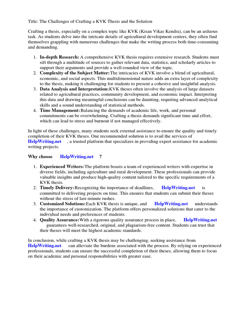 Thesis On KVK | PDF | Thesis