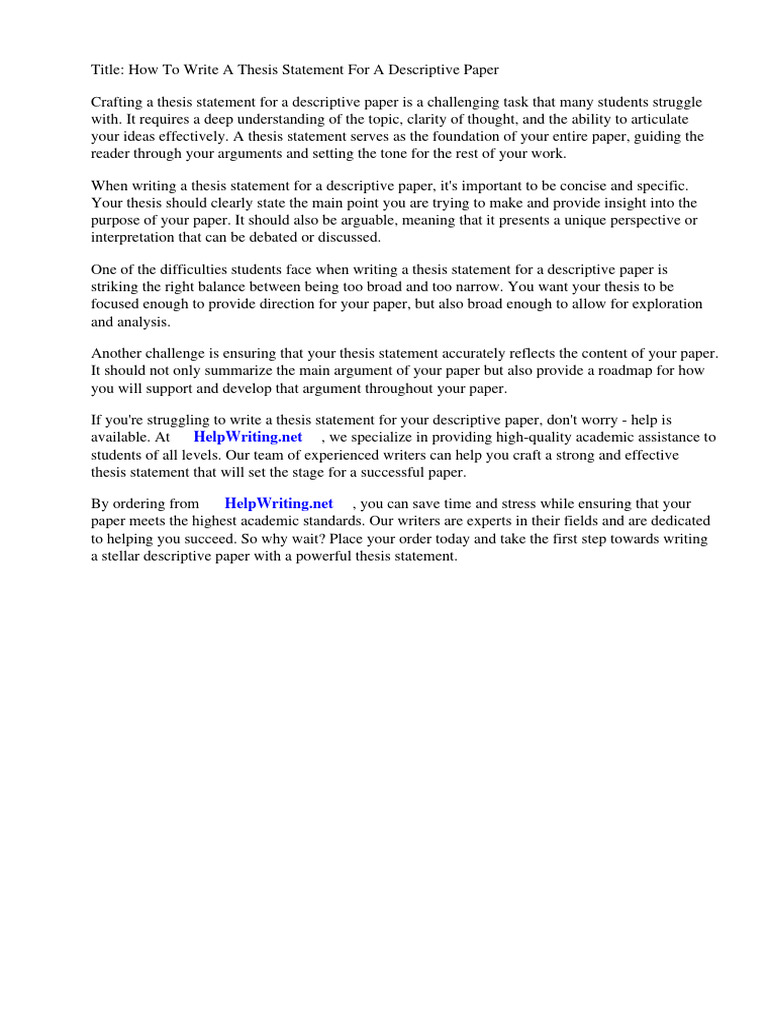 How To Write A Thesis Statement For A Descriptive Paper | PDF | Essays ...
