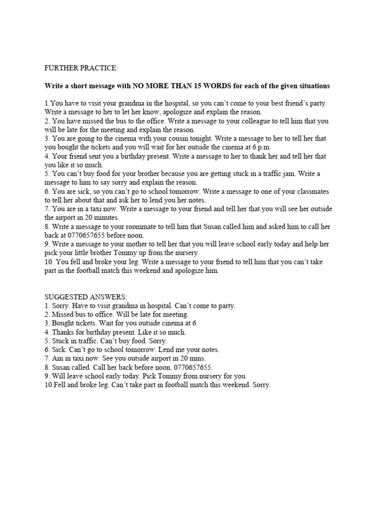 Message Writing Practice for Students | PDF