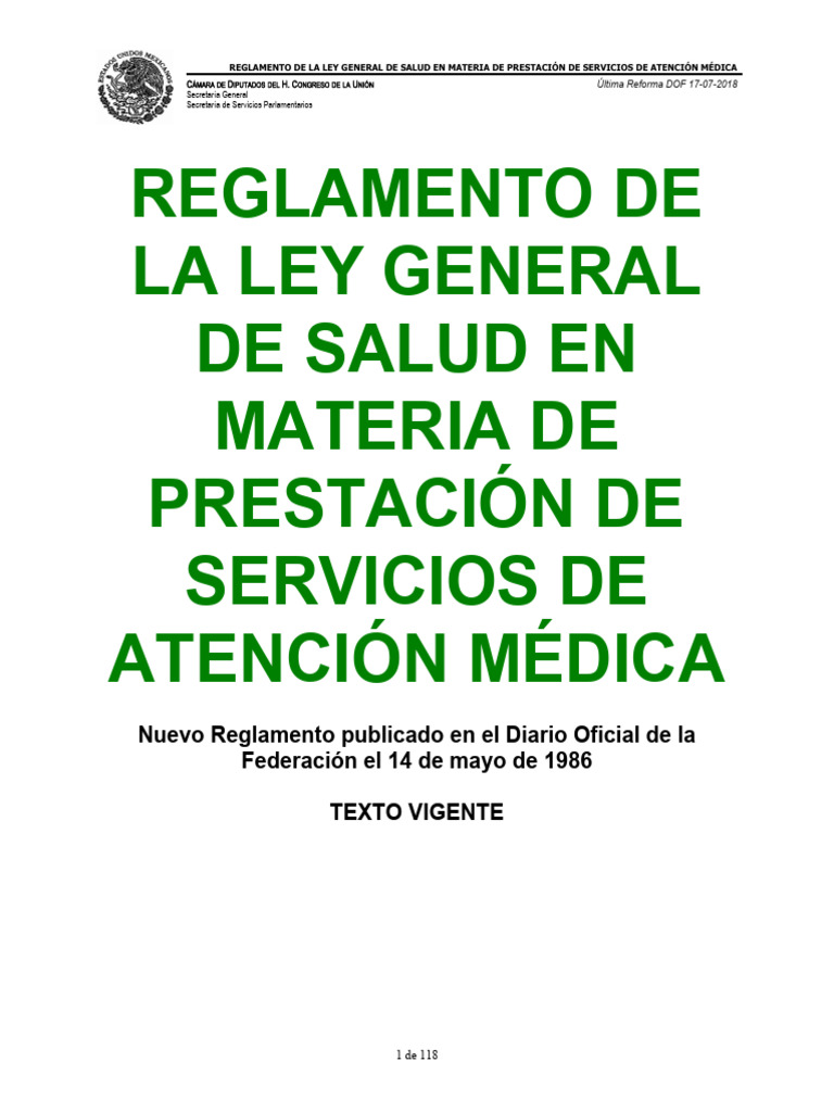 Reglamento de La Ley General de Salud en Materia de Prestación de 170718 | PDF | Hospital ...