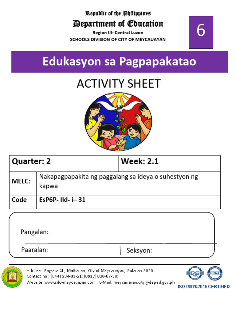 ESP 6 Activity Sheets Q2 W2.1 Minerva L. Siongco Liputan ES | PDF