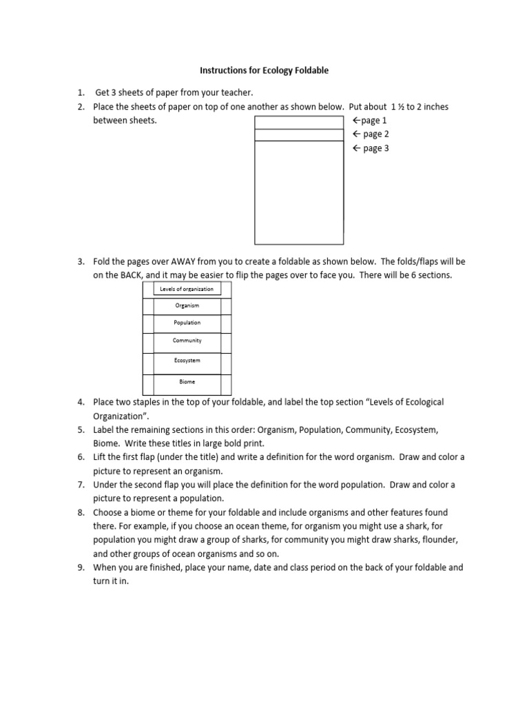 Instructions For Ecology Foldable | PDF