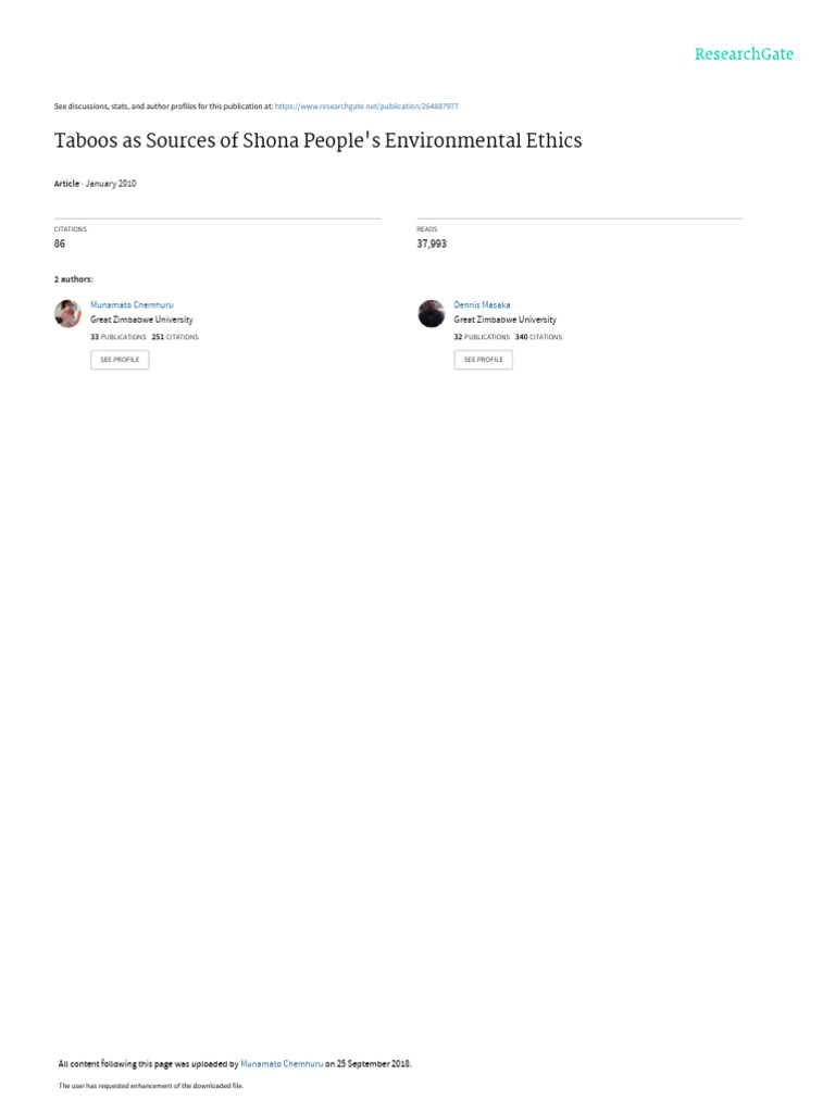 Shona Environmental Taboos and Ethics | PDF