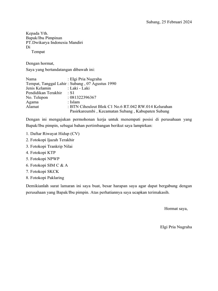 Surat Lamaran Grow | PDF