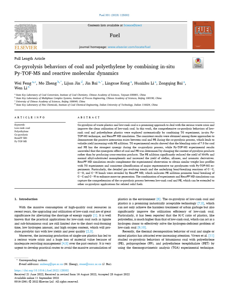 04 Co-Pyrolysis Behaviors of Coal and Polyethylene by Combining In-Situ Py-TOF-MS and Reactive ...