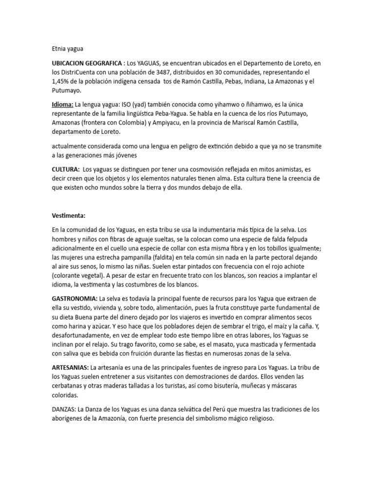 Cultura yagua: tradiciones y desafíos | PDF | Tecnología