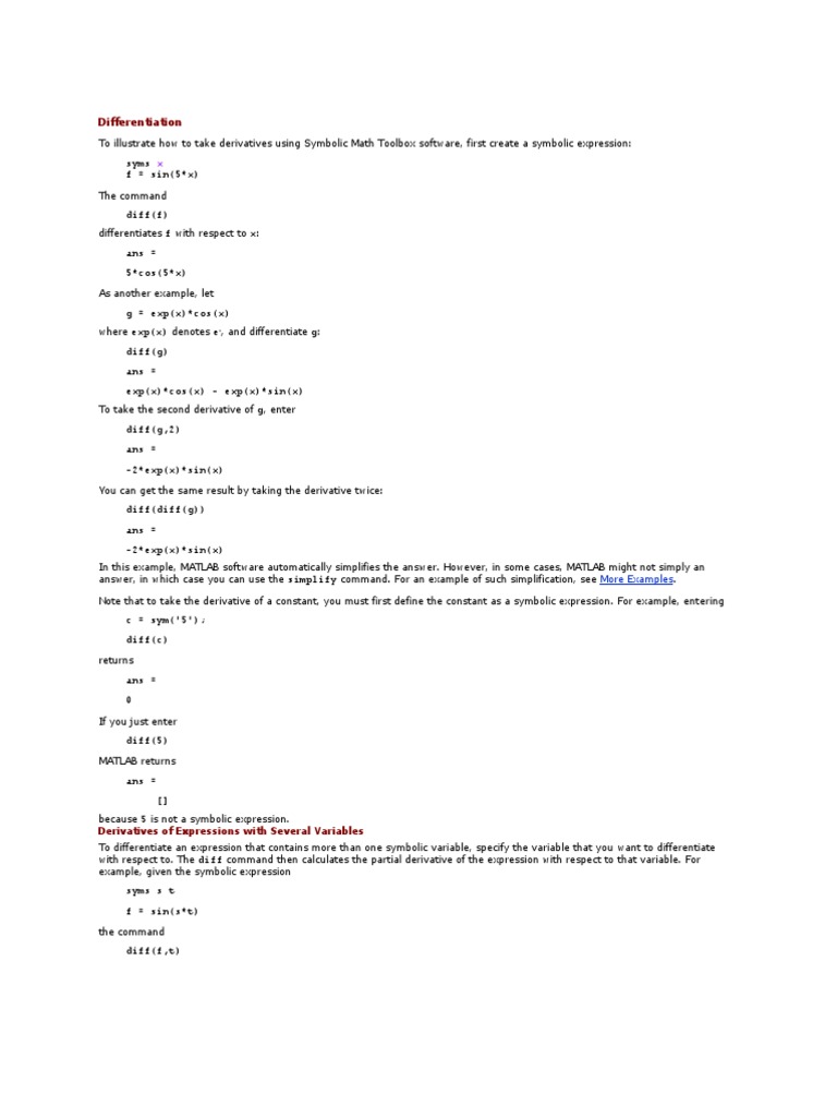 Tinh Toan Trong Matlab | PDF | Trigonometric Functions | Derivative
