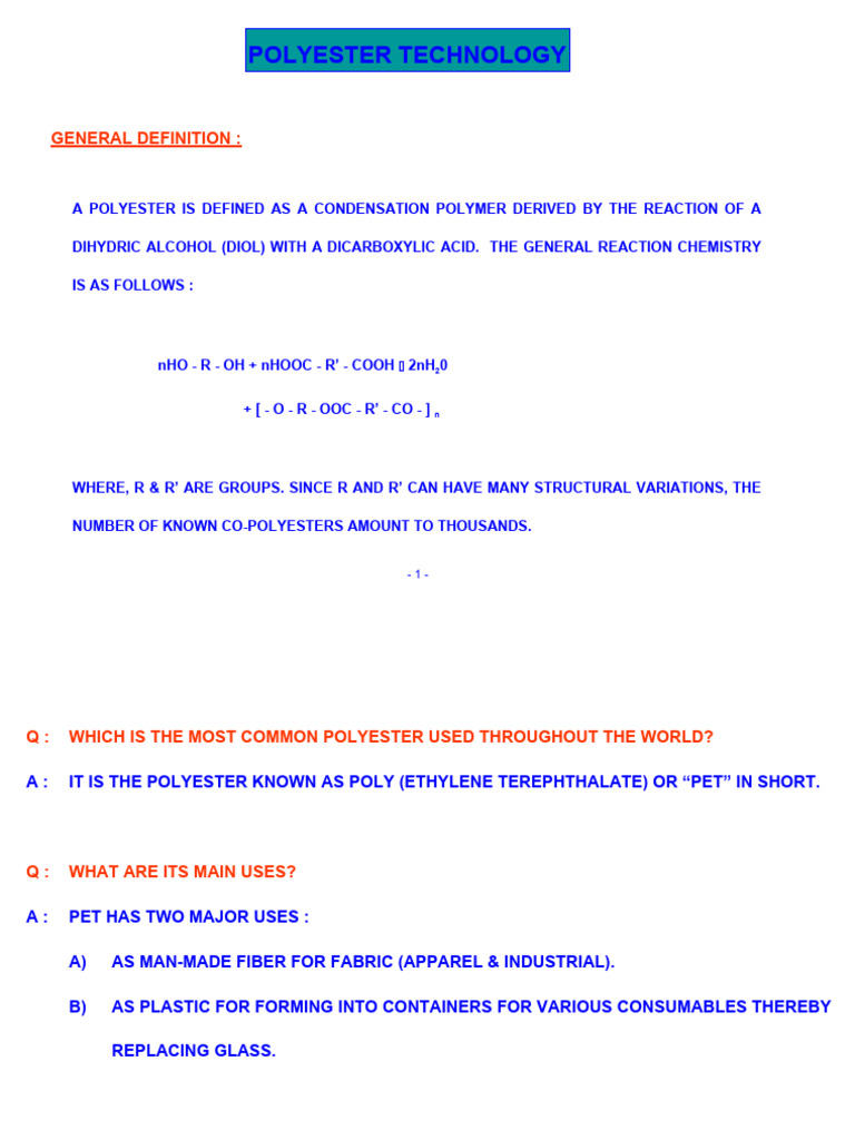 Polyester Technology Basics | PDF | Polyester | Textiles