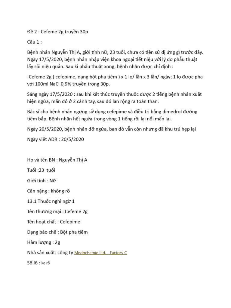Đề 2 cefeme 2g truyền 30p | PDF