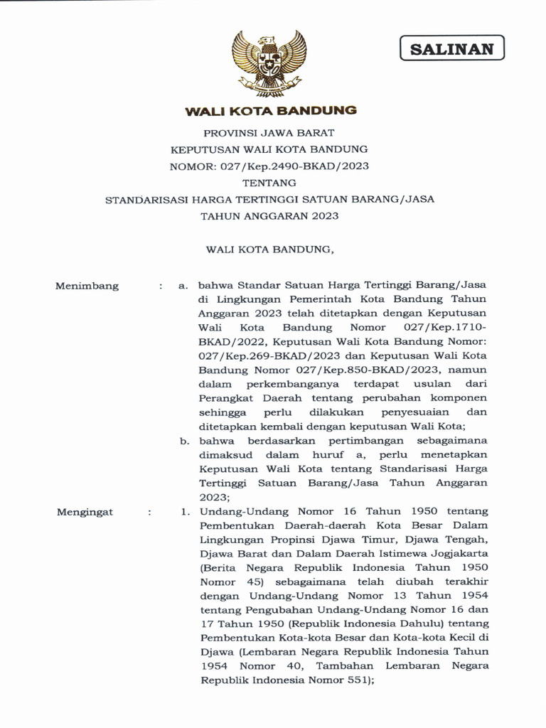 Salinan Kepwal No 027 Kep 2490 Bkad 2023 Ttg Ssh 2023 Pdf