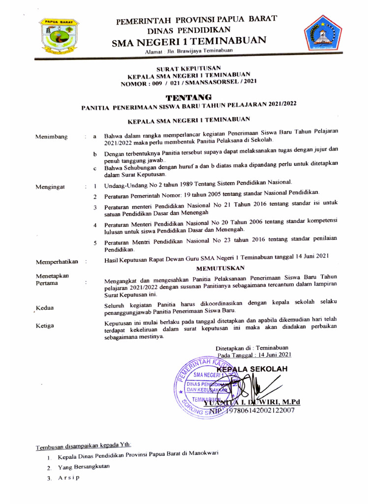 Panitia PSB SMA 1 Teminabuan | PDF