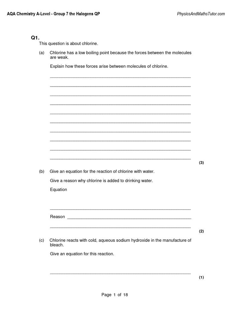 Group 7 The Halogens QP | PDF | Chlorine | Acid