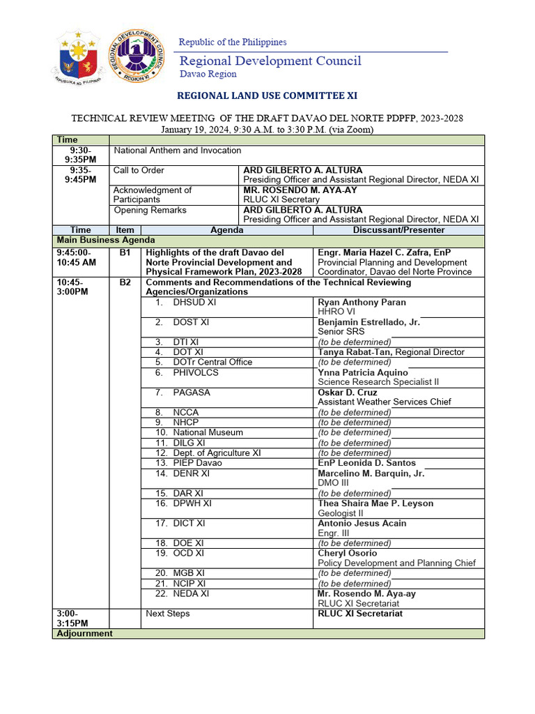 Revised Programme - RLUC XI - Technical Review of The Draft PDPFP of ...