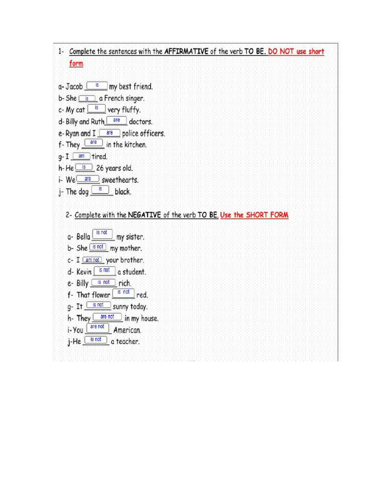 Verb Be - Homework | PDF