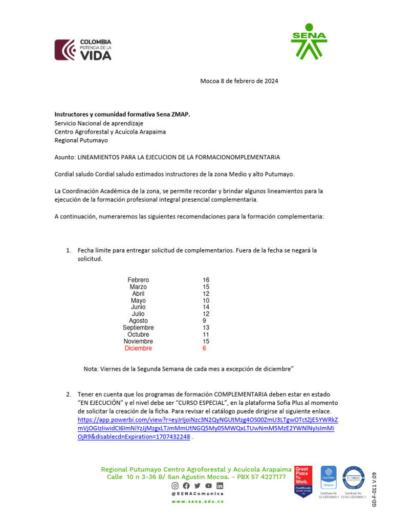Lineamientos 2024 para Complementarios | PDF