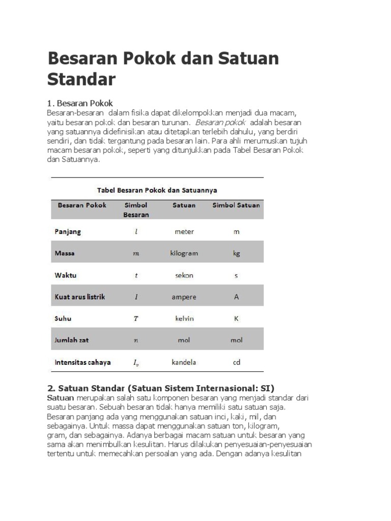 Besaran Pokok Dan Satuan Standar | PDF | Sains & Matematika