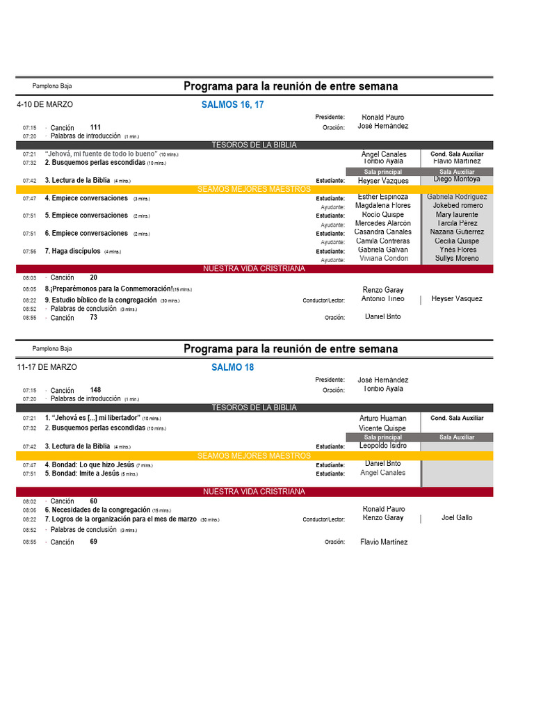 Programa de Reunión Semanal VMC Gallo | PDF | Biblia