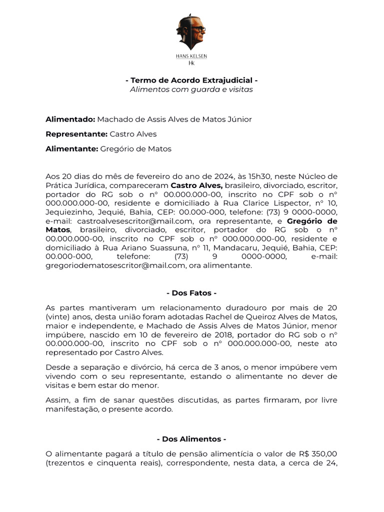 Acordo Extrajudicial de Alimentos e Guarda | PDF | Direito