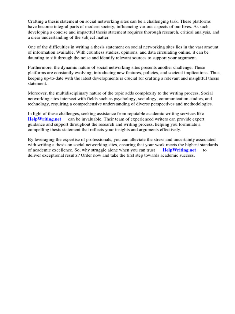 Thesis Statement Social Networking Sites | PDF
