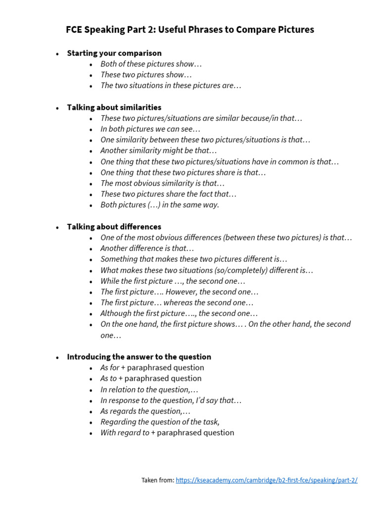 FCE Speaking: Picture Comparison Tips | PDF | Games & Activities ...