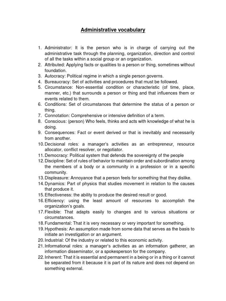 Administrative Vocabulary Glossary | PDF | Thought | Leadership