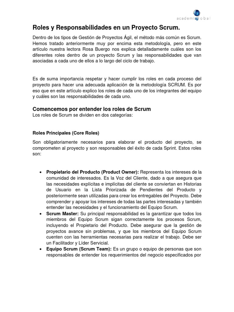 MOD1 CC Roles Y Responsabilidades en Un Proyecto Scrum | PDF | Scrum (desarrollo de software ...
