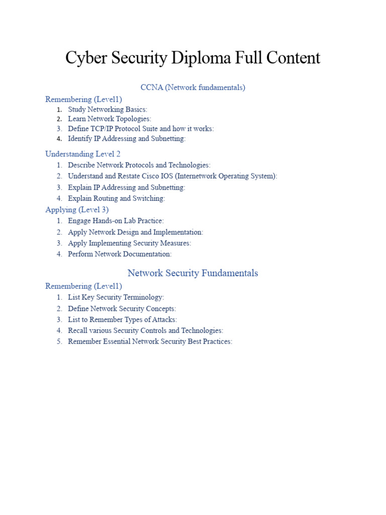 Cyber Security Diploma Content | PDF | Computer Network | Security Cyber Security Diploma Content | PDF | Computer Network | Security