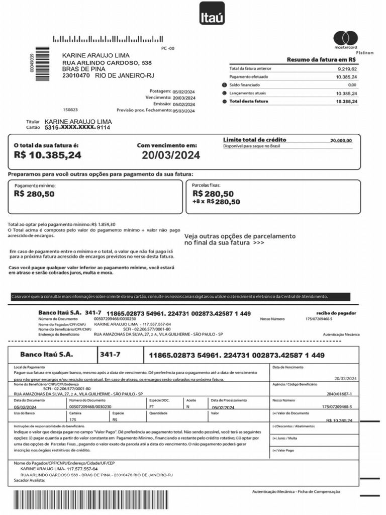 Fatura Itaú - 1 | PDF