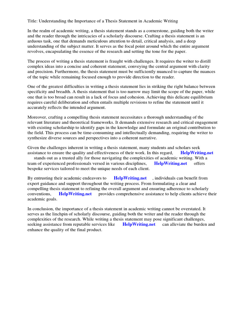 Thesis Statement Is Important | PDF | Essays | Thesis
