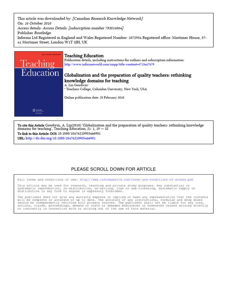 Goodwin - Globalization and the Preparation of Teachers | PDF ...