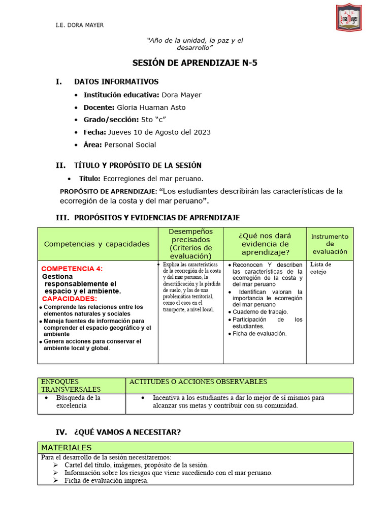 UA 5 - S4 - PS. - Act. #4 Sesion 2 - 5TO GRADO - Docx 2023 | Descargar gratis PDF | Evaluación ...