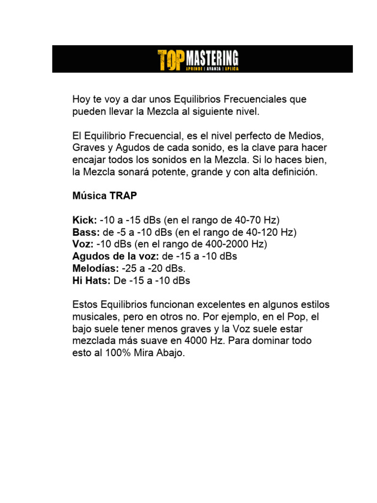 Música TRAP Equilibrios Frecuenciales Que Pueden Llevar La Mezcla Al Siguiente Nivel. | PDF | Arte