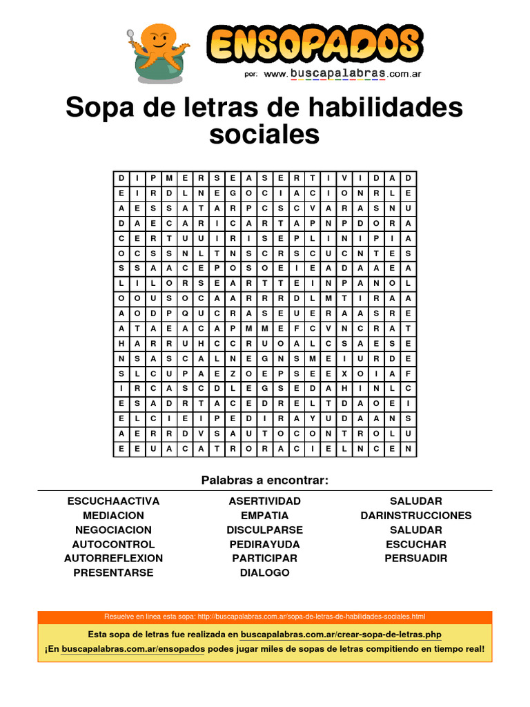 Sopa de Letras de Habilidades Sociales | PDF