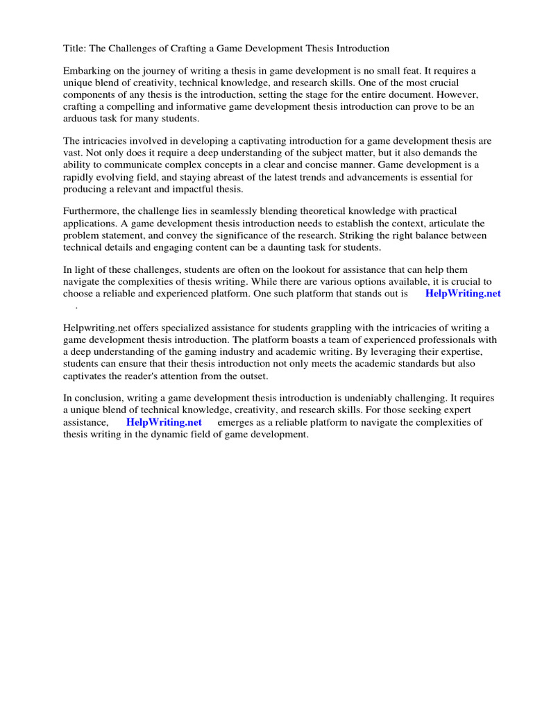 Game Development Thesis Introduction | PDF | Artificial Intelligence | Intelligence (AI) & Semantics