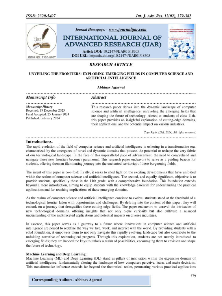Unveiling The Frontiers: Exploring Emerging Fields in Computer Science and Artificial ...