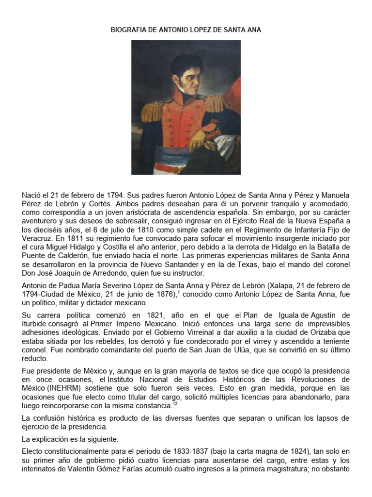 Biografía de Antonio López de Santa Anna | PDF | Politica de mexico ...