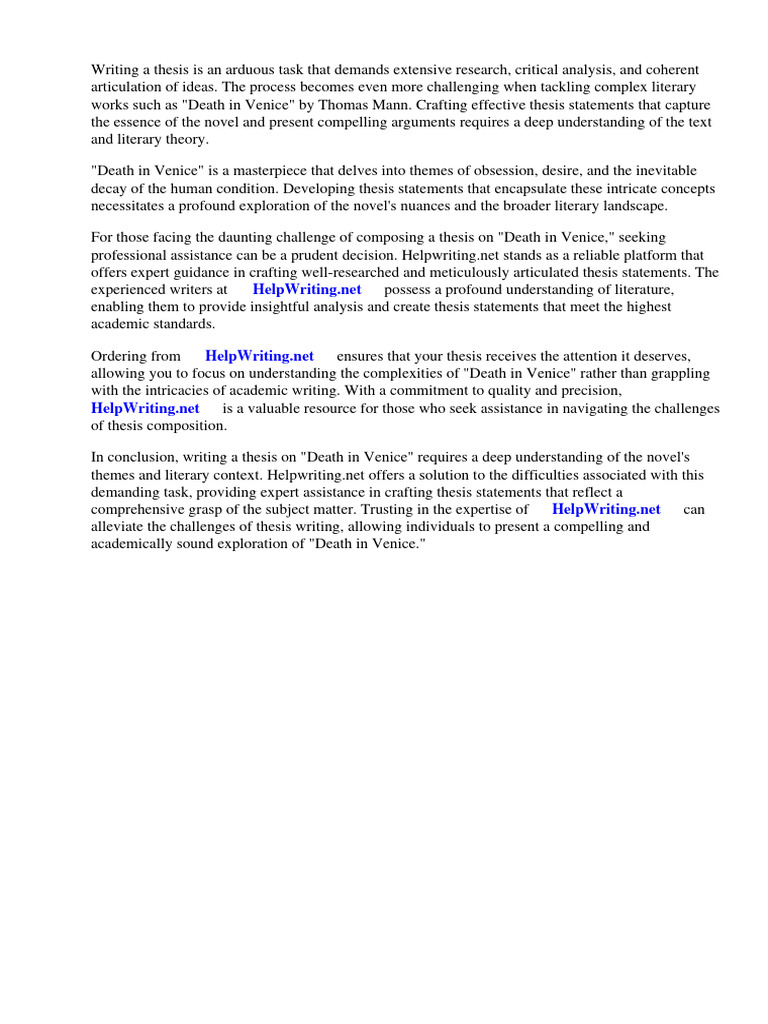 Death in Venice Thesis Statements | PDF | Expert