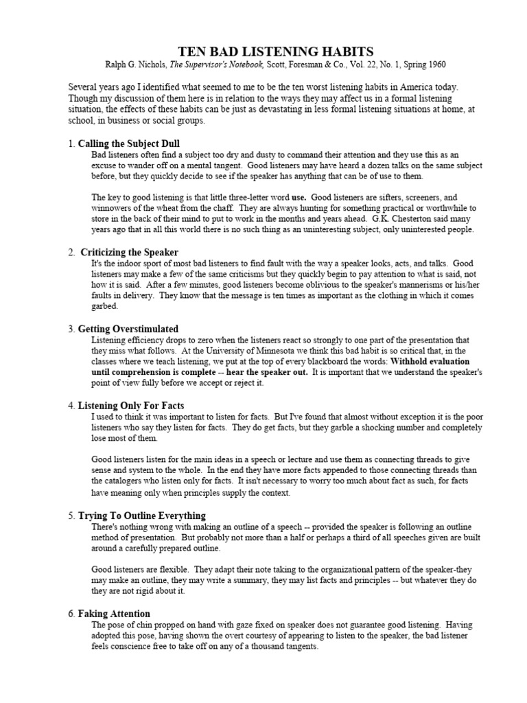 15 Ten Bad Listening Habits | PDF
