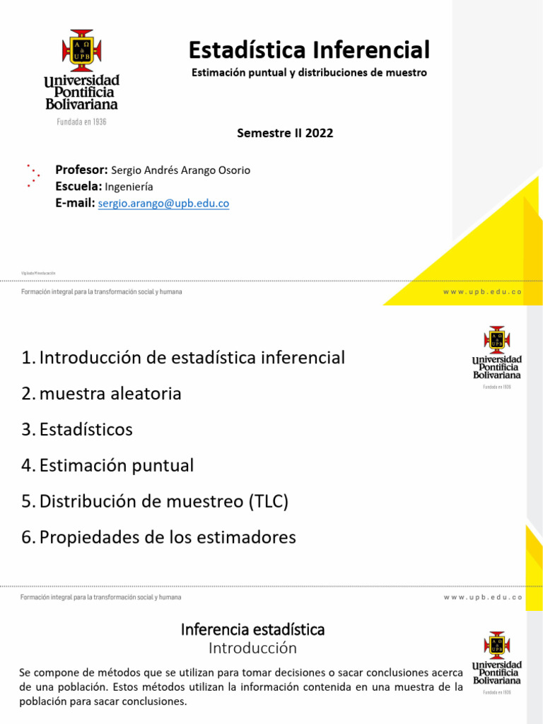 Clase 10 - Estadística Inferencial Estimador Puntual y Distribuciones de Muestreo (1) | PDF ...