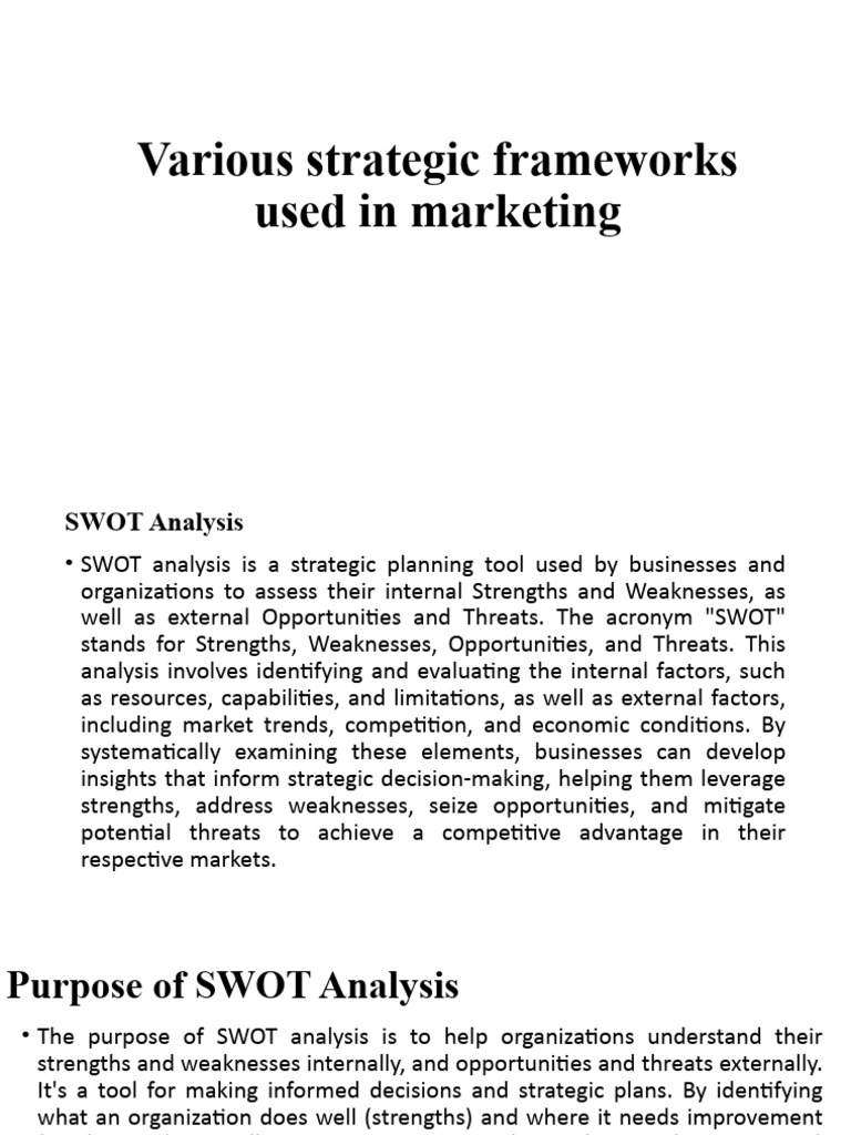 Various Strategic Frameworks Used in Marketing | PDF | Swot Analysis ...